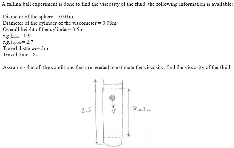 A falling ball experiment is done to find the viscosity of the fluid ...