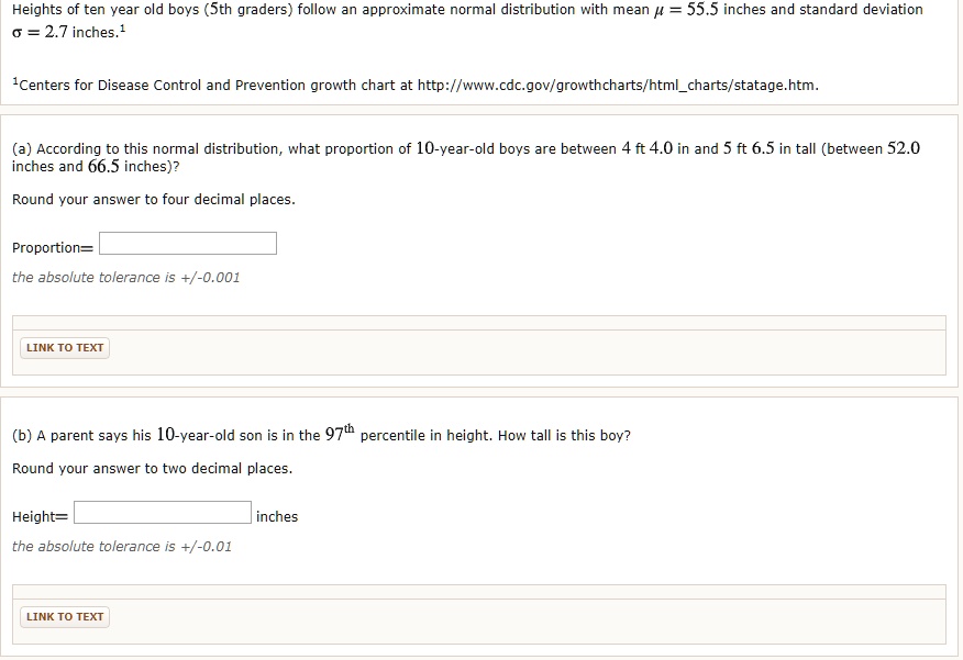 SOLVED: Heights of ten-year-old boys (5th graders) follow an ...