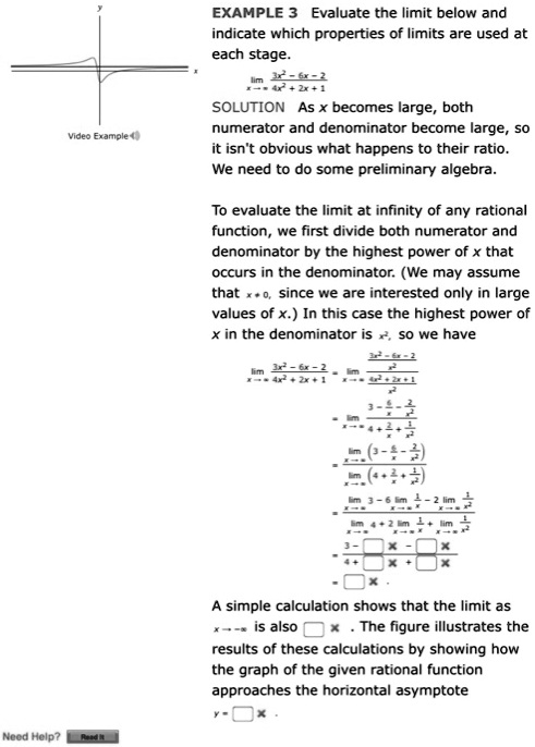 SOLVED: EXAMPLE 3: Evaluate the limit below and indicate which properties of limits are used at ...