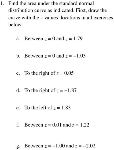 1. Find the area under the standard normal distribution curve as ...