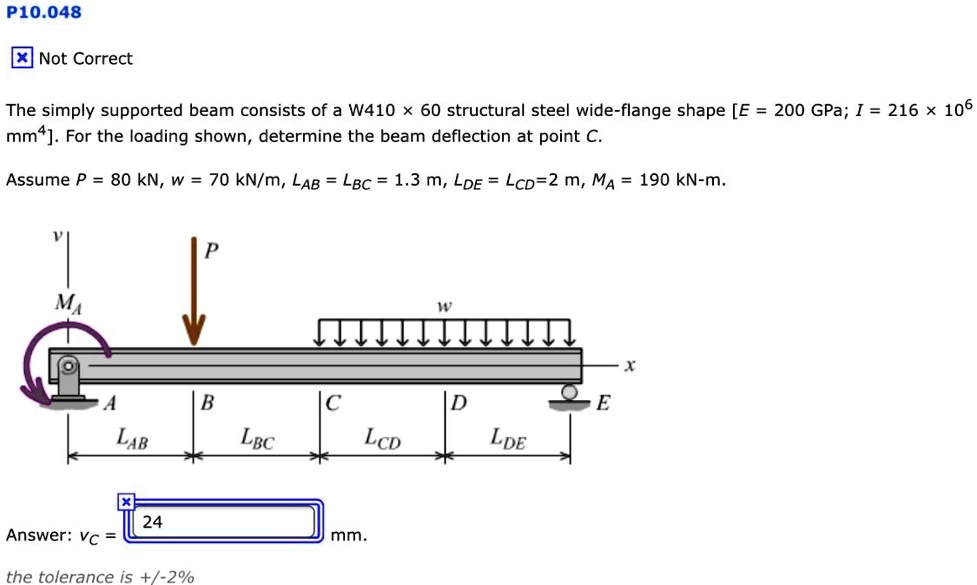 SOLVED: The simply supported beam consists of a W410 × 60 structural ...
