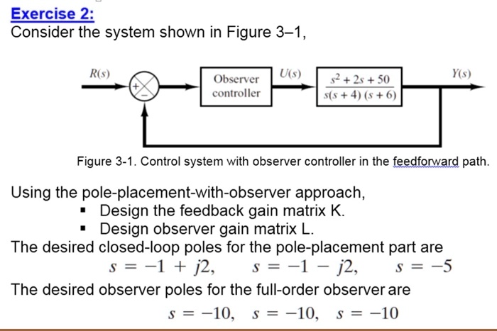 Exercise 2: Consider the system shown in Figure 3-1, R(s) + Observer controller U(s) (s^2 + 2s ...