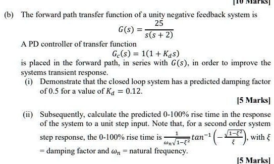 Solved The Forward Path Transfer Function Of A Unity Negative Feedback