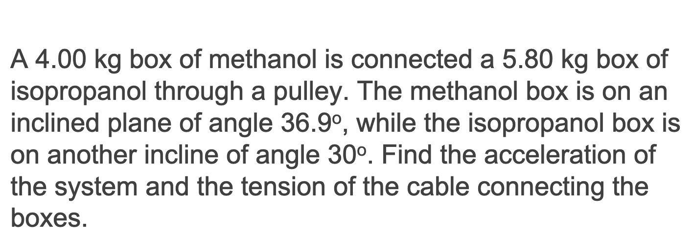 SOLVED: A 4.00 kg box of methanol is connected a 5.80 kg box of ...