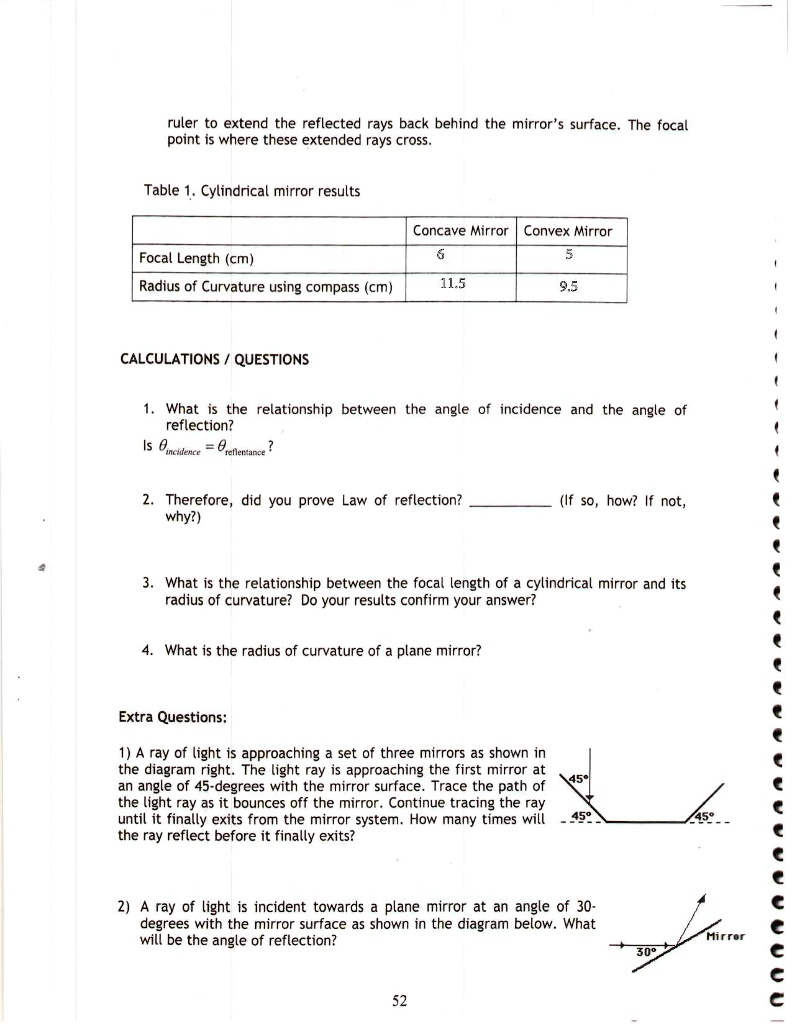 SOLVED: ruler to extend the reflected rays back behind the mirror ...