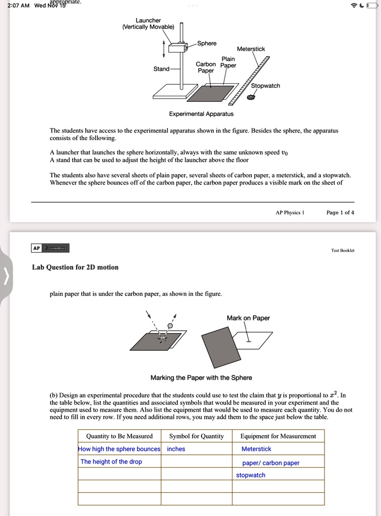 SOLVED: The students have access to the experimental apparatus shown in ...