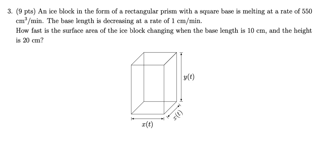 SOLVED: 3. (9 pts) An ice block in the form of a rectangular prism with ...