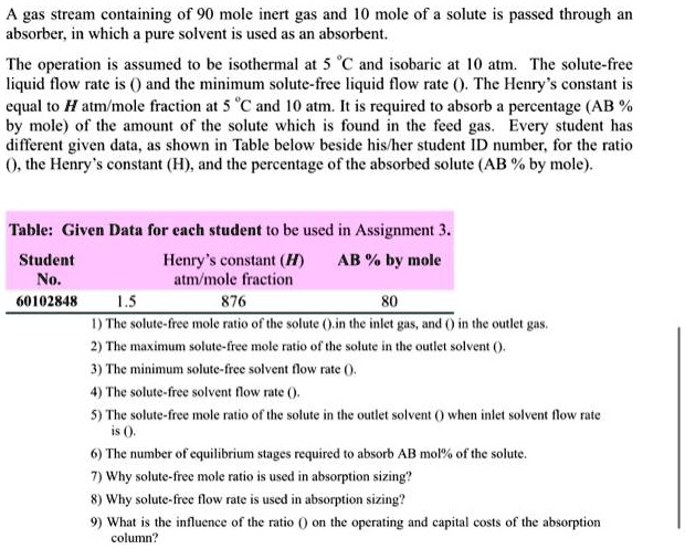 SOLVED: A gas stream containing 90 moles of inert gas and 10 moles of a ...