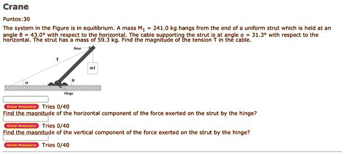 SOLVED: Crane Puntos: 30 The system in the Figure is in equilibrium. A ...