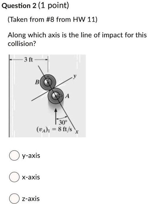 SOLVED: Along which axis is the line of impact for this collision? 3 [t ...