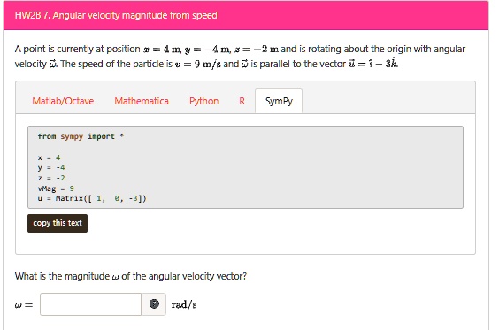 SOLVED: Texts: HW2B.7.Angular velocity magnitude from speed A point is ...