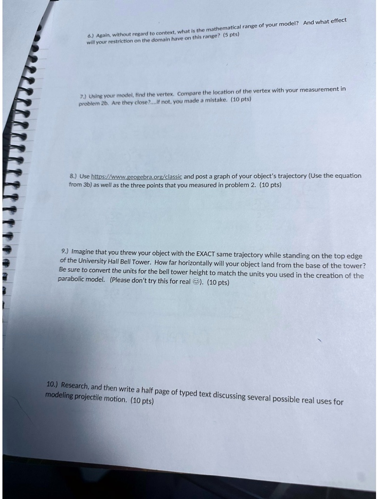 SOLVED: 7. Using your model, find the vertex. Compare the location of ...