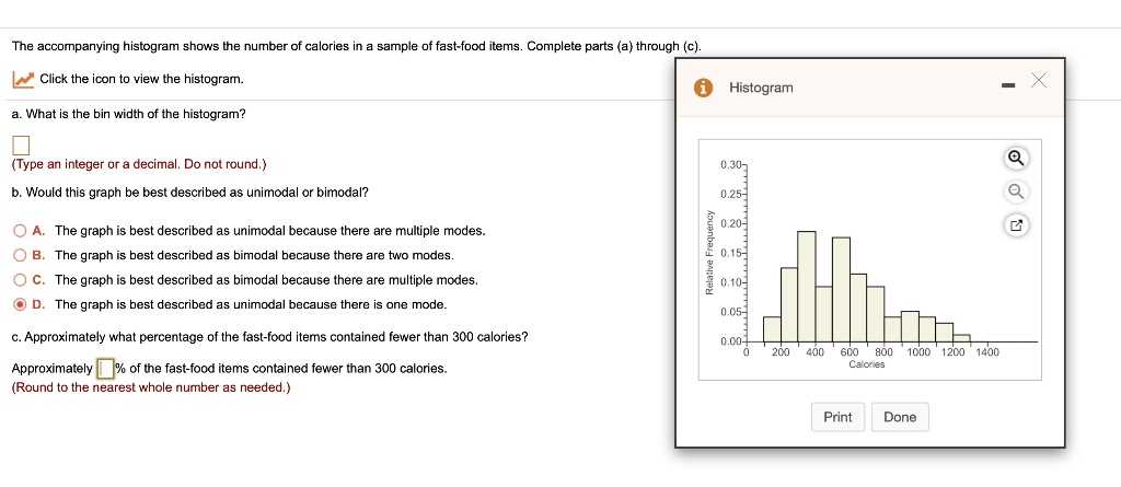 SOLVED: The accompanying histogram shows the number of calories of fast ...
