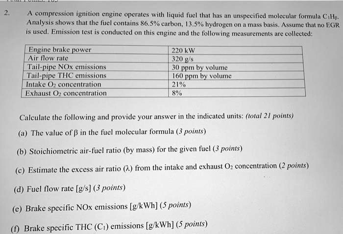 2. A compression ignition engine operates with liquid fuel that has an ...