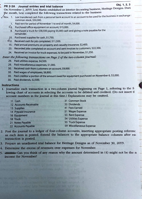 pr 2 3a journal entries and trial balance obj123 the month lexi ...