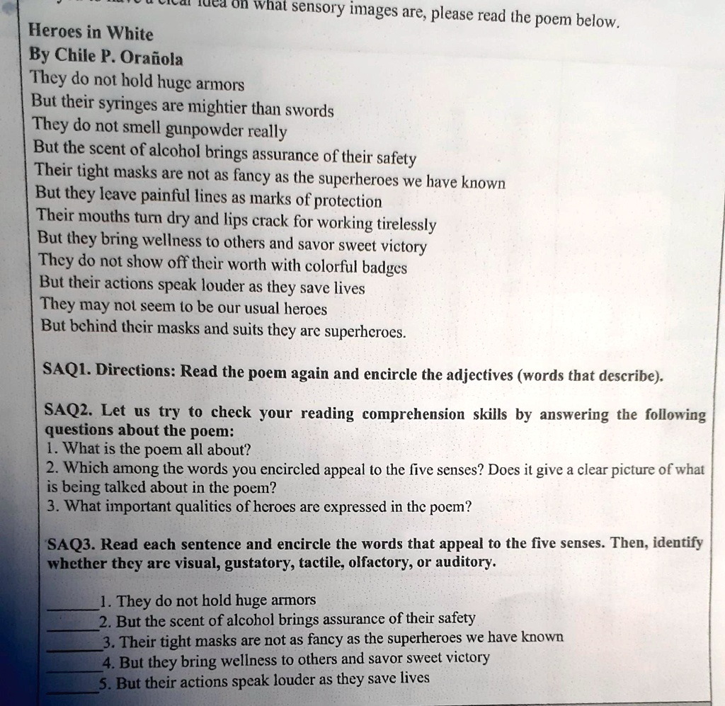plss answer the questions cai iucd un whal sensory images are please ...