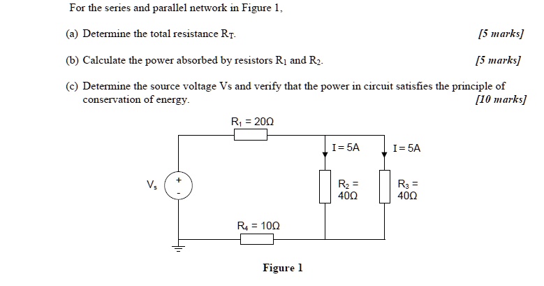 SOLVED: For the series and parallel network in Figure 1, a) Determine ...