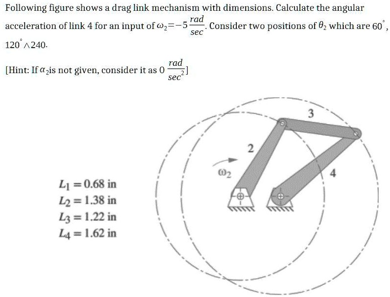 SOLVED: Following figure shows a drag link mechanism with dimensions. Calculate the angular ...