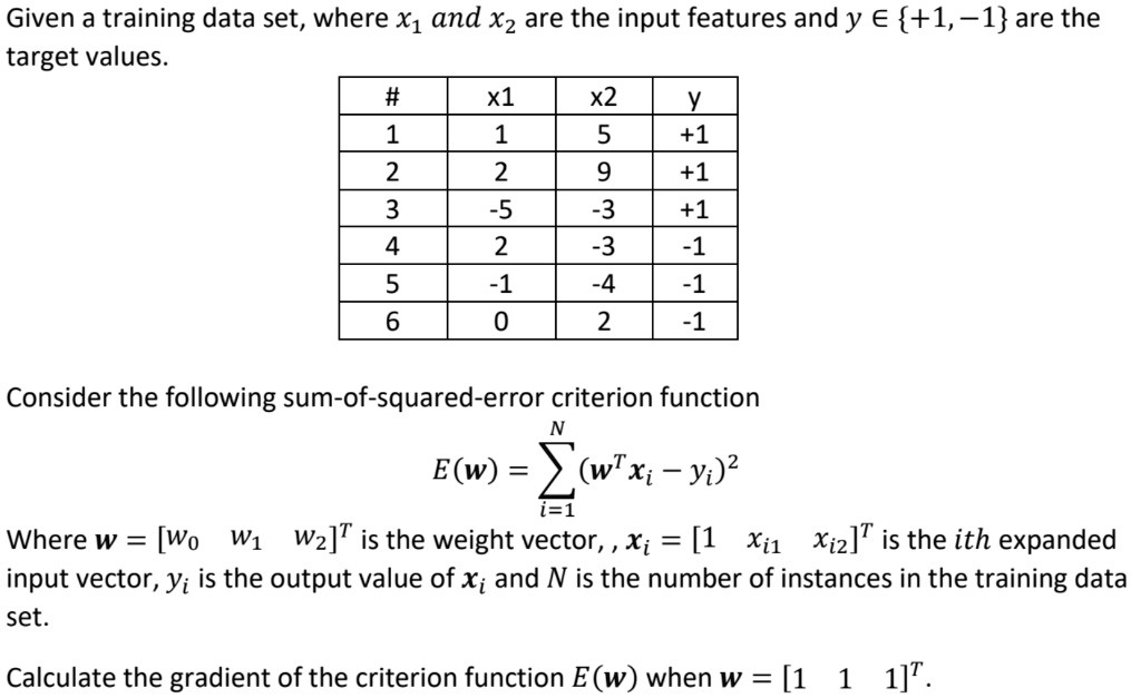 Given a training data set, where x? and x? are the input features and y ? +1,-1 are the target ...
