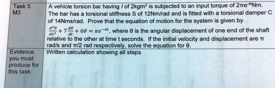 SOLVED: A vehicle torsion bar having a moment of inertia of 2 kgmÂ² is ...