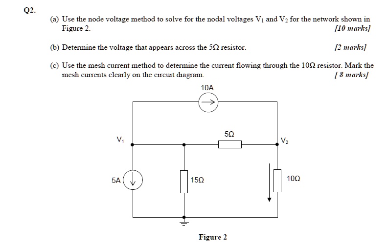 SOLVED: a) Use the node voltage method to solve for the nodal voltages V1 and V2 for the network ...