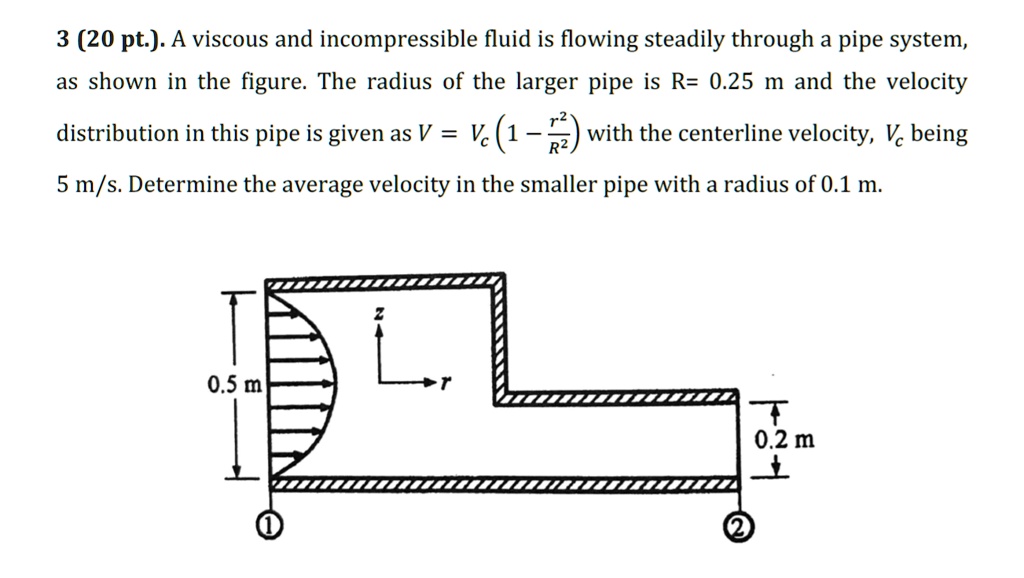 SOLVED:3 (20 pt:). A viscous and incompressible fluid is flowing steadily through a pipe system ...