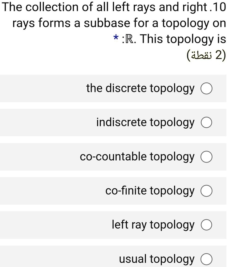 SOLVED: The collection of all left rays and right rays forms a subbase ...