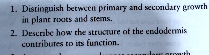 SOLVED: 1 Distinguish between primary and secondary growth in plant roots and stems 2. Describe ...