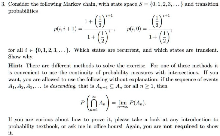consider the following markov chain with state space s 0123 probabilities t1 i and transition ...