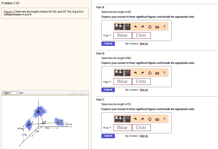 SOLVED: Problem 2.87 Part A: Determine the length of AD. (Figure 1) Determine the lengths of ...