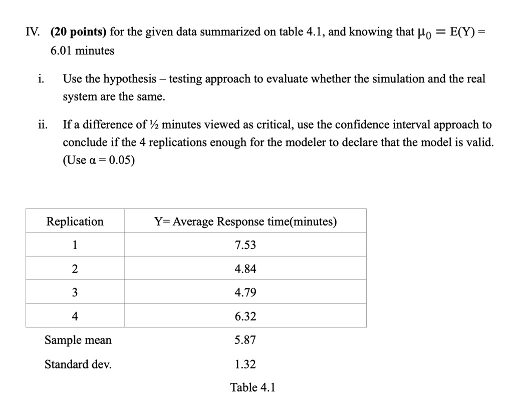SOLVED: Text: IV (20 points) for the given data summarized in table 4.1 ...