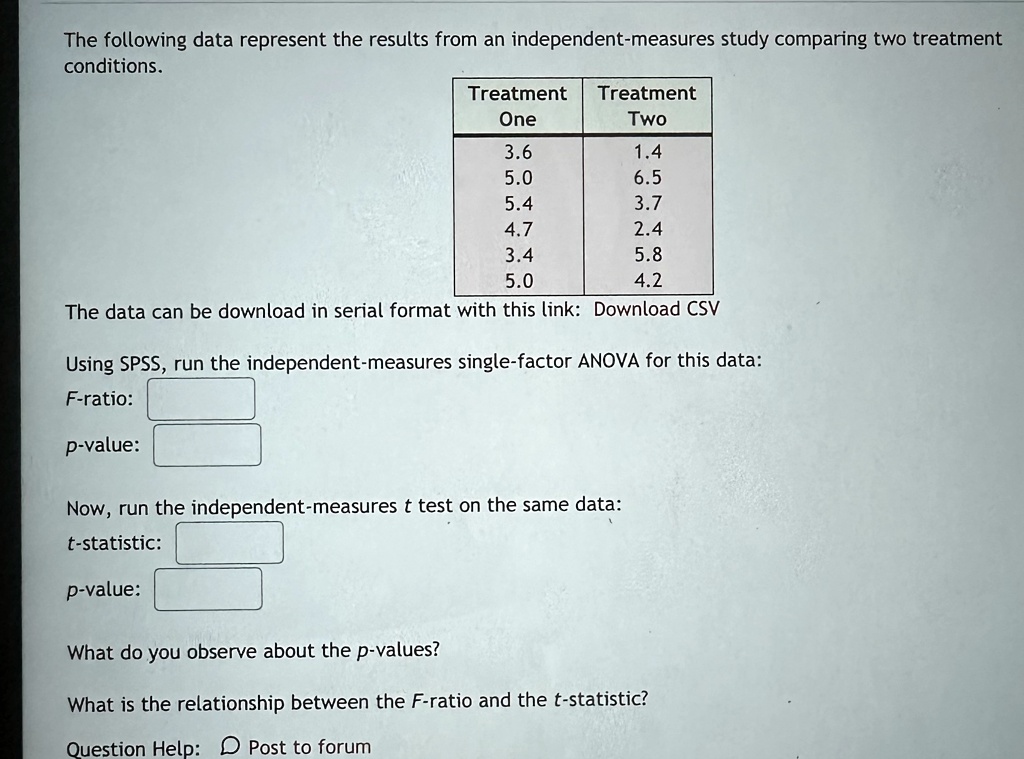 SOLVED: The following data represent the results from an independent-measures study comparing ...