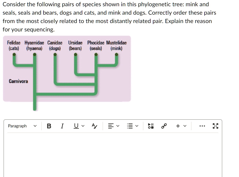 Consider the following pairs of species shown in this phylogenetic tree ...