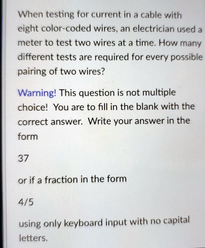 SOLVED: When testing for current in a cable with eight color-coded ...