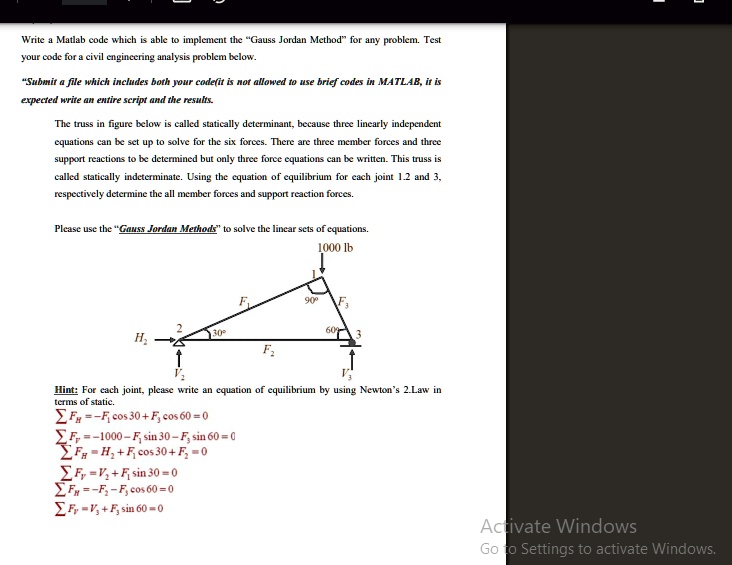 Solved Write A Matlab Code Which Is Able To Implement The Gauss Jordan Method For Any Problem