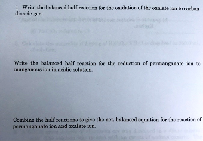 Solved Write The Balanced Half Reaction For The Oxidation Of The