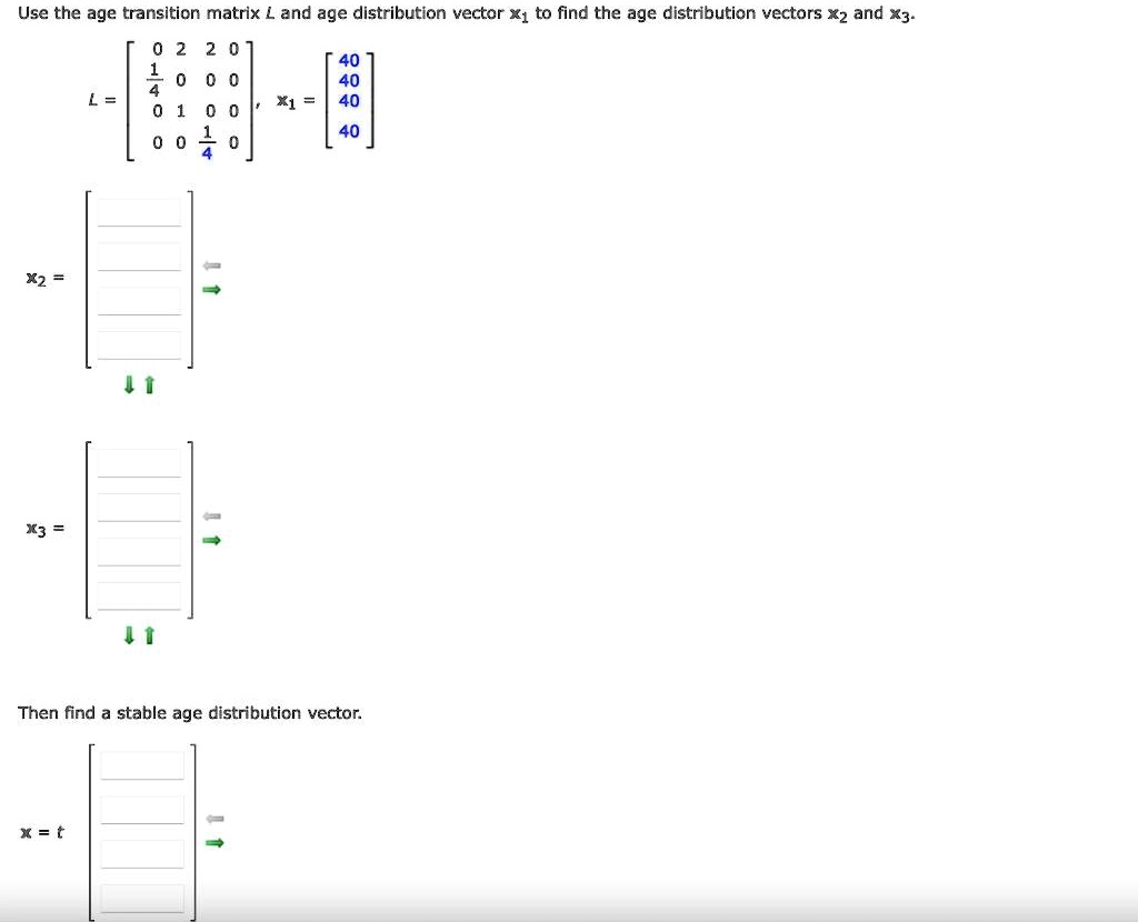 use the age transition matrix l and age distribution vector x1 to find ...