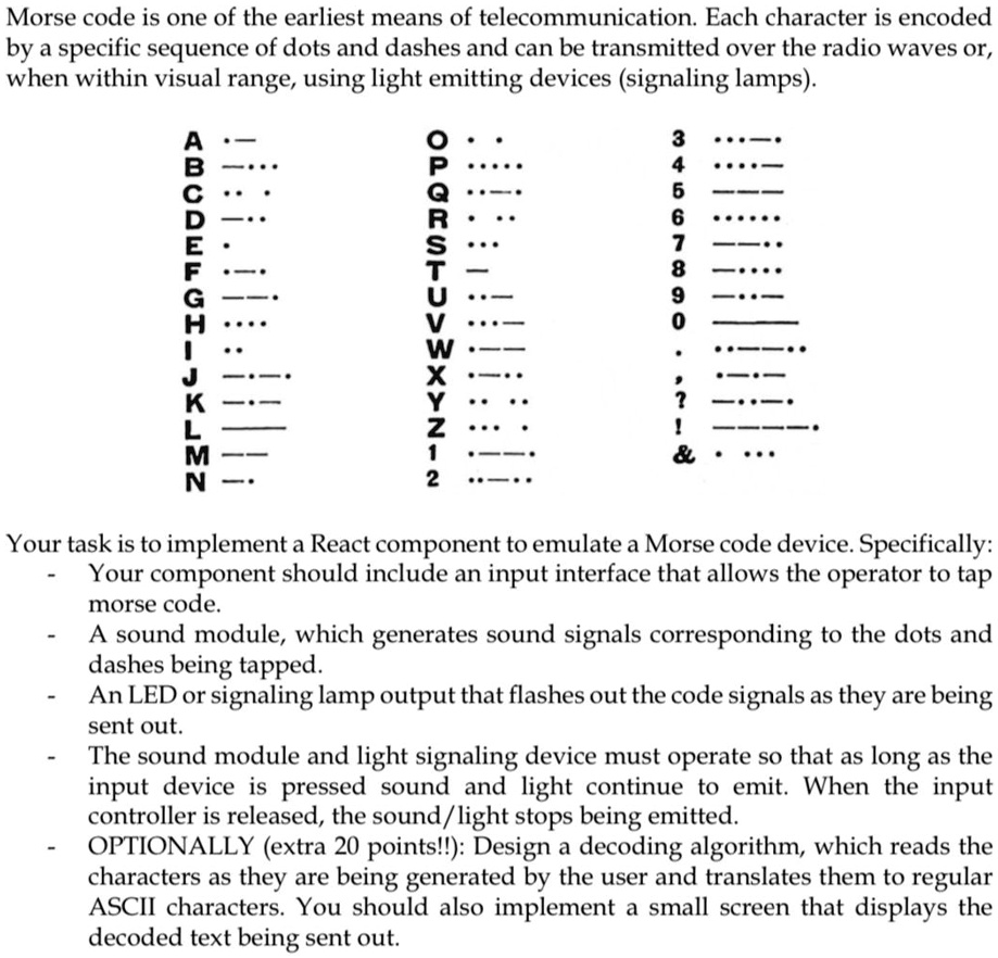 Solved Create A React Component To Emulate A Morse Code Device The Component Should Include An 0154