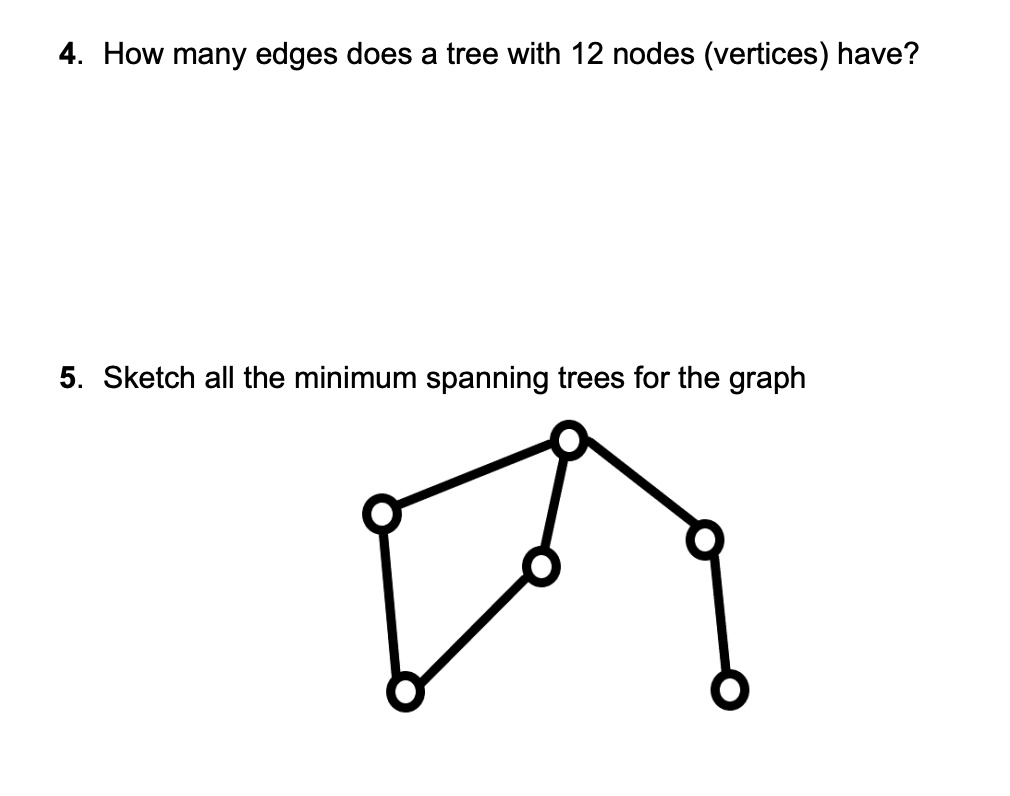 Solved 4 How Many Edges Does A Tree With 12 Nodes Vertices Have 5 Sketch All The Minimum