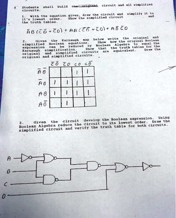 SOLVED: 1. With the equation given, draw the circuit and simplify it to its lowest order. Show ...