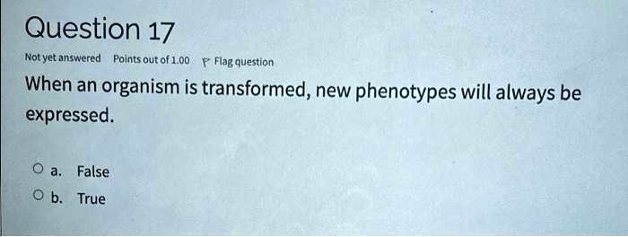 SOLVED: Question 17 Not yet answered Points out of 1.00P Flag question ... SOLVED: Question 17 Not yet answered Points out of 1.00P Flag question ...