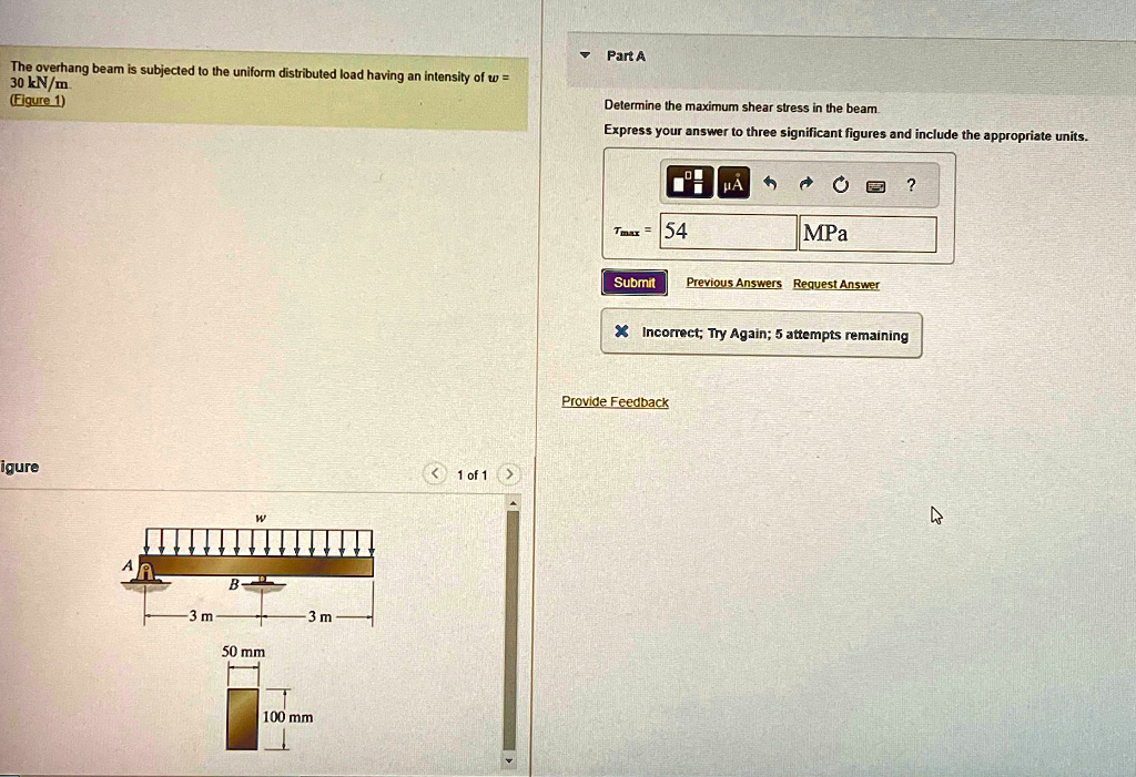 SOLVED: The overhang beam is subjected to the uniform distributed load having an intensity of w ...