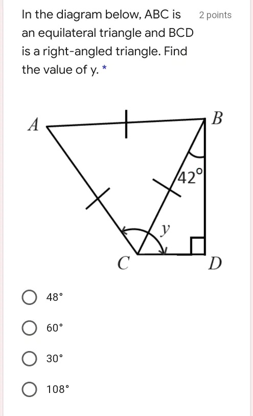 SOLVED: In the diagram below, ABC is 2 points an equilateral triangle and BCD is a right-angled ...