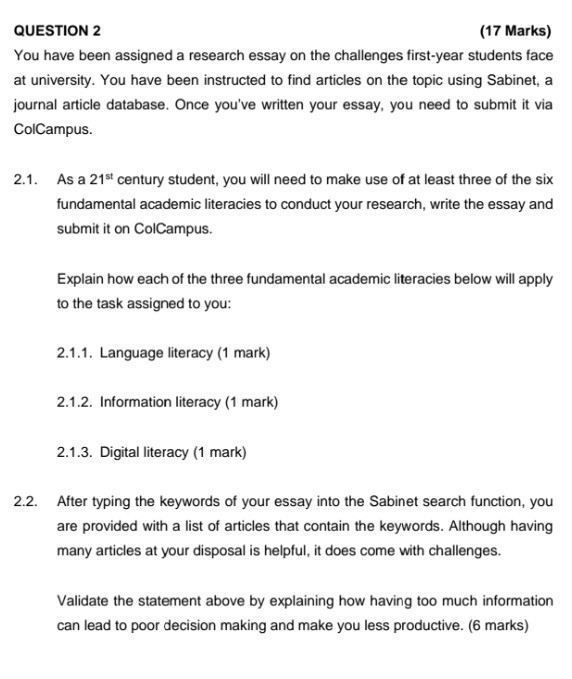 SOLVED: QUESTION 2 (17 Marks) You have been assigned a research essay ...