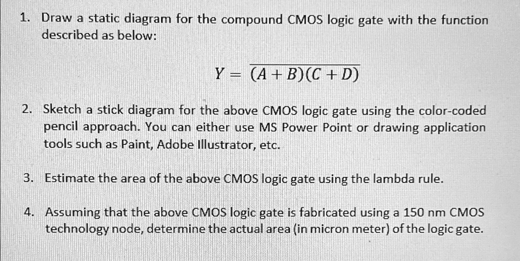 SOLVED: Draw a static diagram for the compound CMOS logic gate with the ...