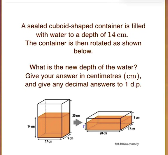 A sealed cuboid-shaped container is filled with water to a depth of 14 ...