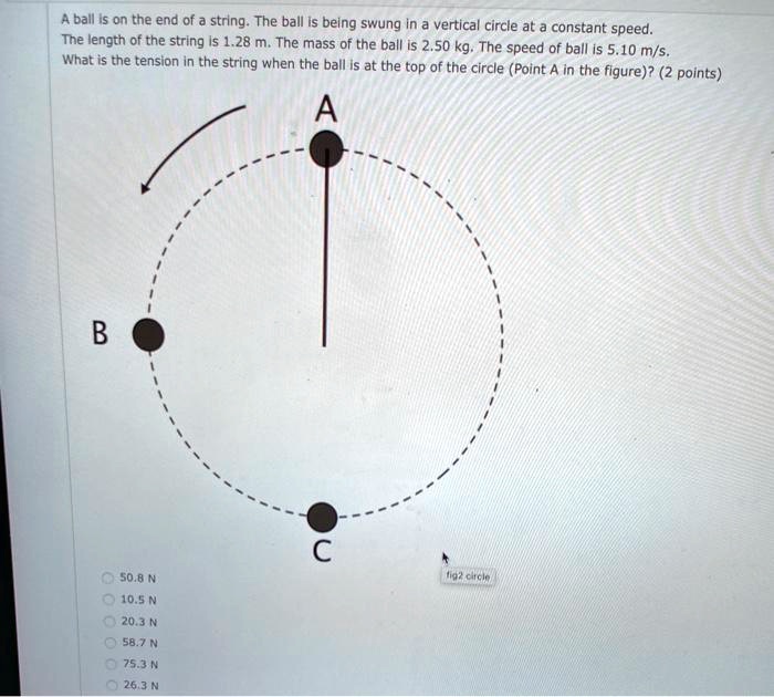 SOLVED: A ball Is on the end of a string. The ball Is being swung In a vertical circle at ...