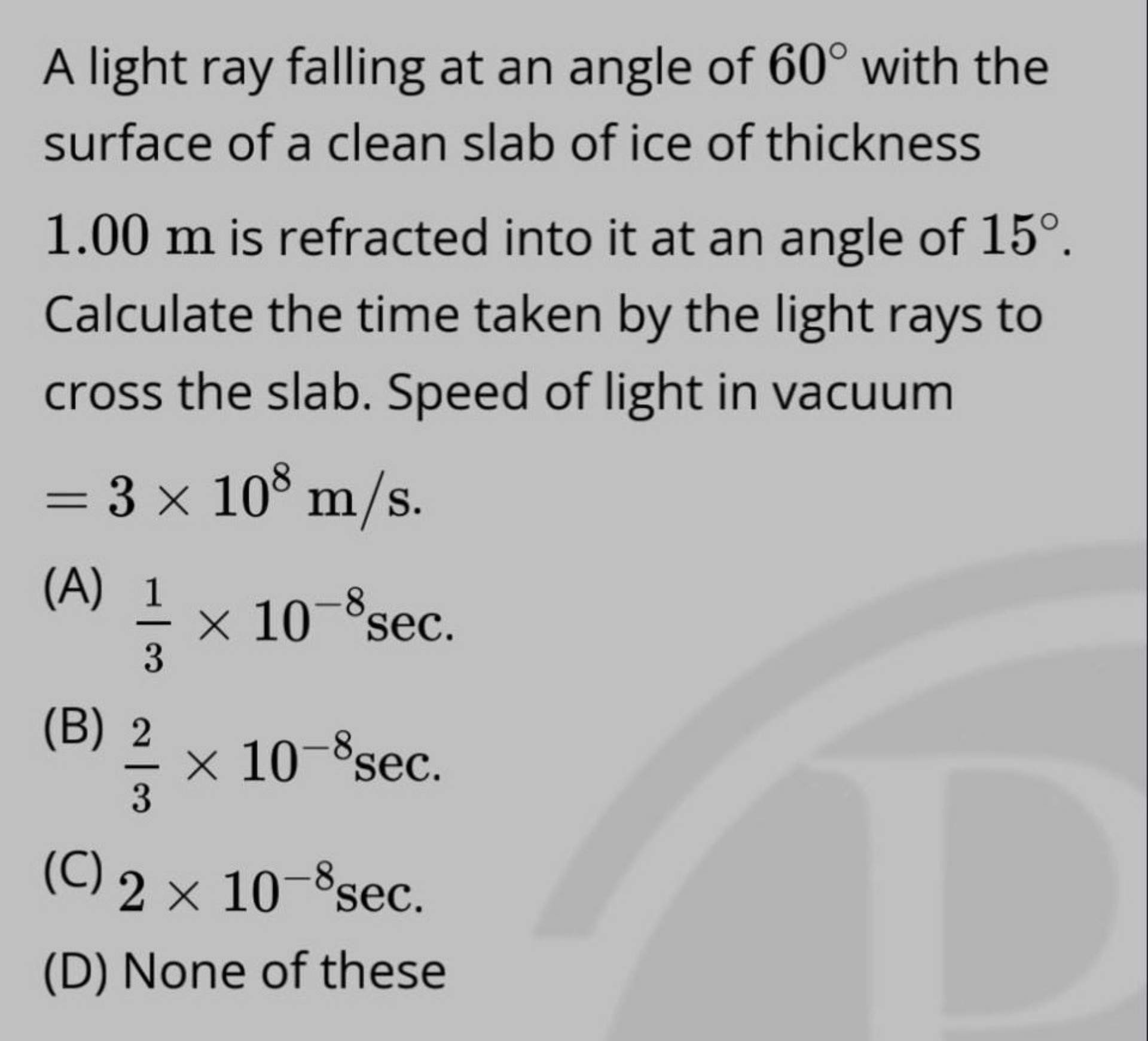 A light ray falling at an angle of 60^∘ with the surface of a clean ...