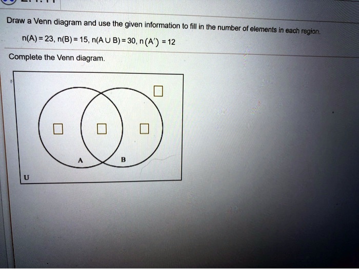 SOLVED: Draw a Venn diagram and use the given information to fill in ...