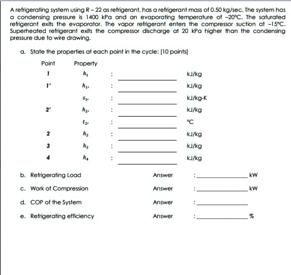 SOLVED: A refrigerating system using R22 as a refrigerant has a ...